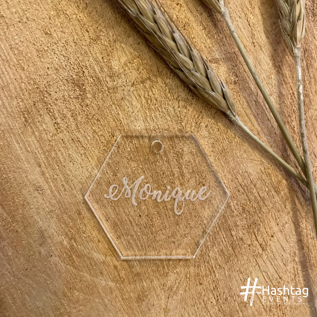 Hexagonal Perspex Place Tags (Engraved) | Get Best Wedding Supplies ...